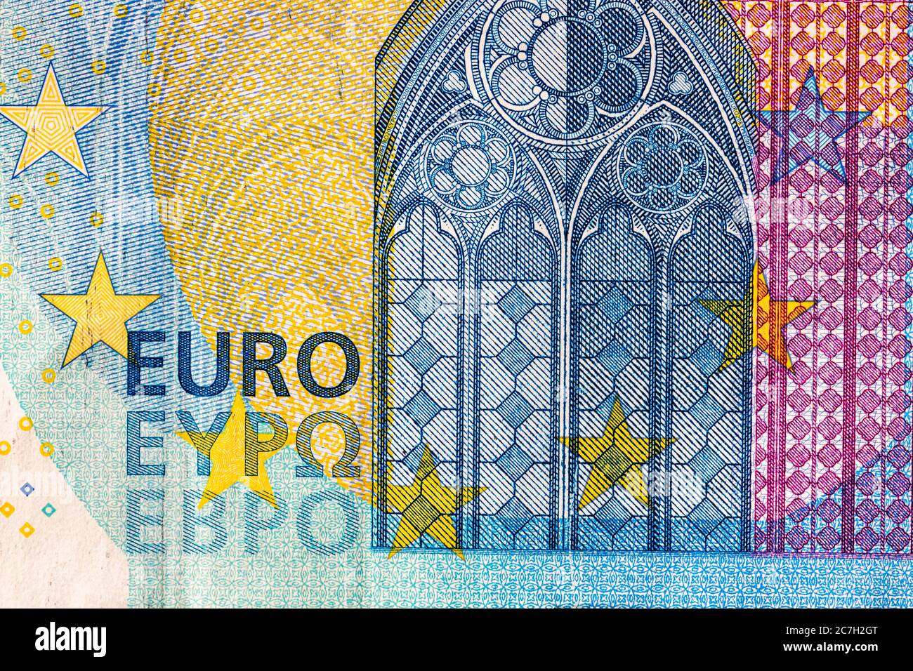 Selective focus on detail of euro banknotes. Close up macro detail of ...