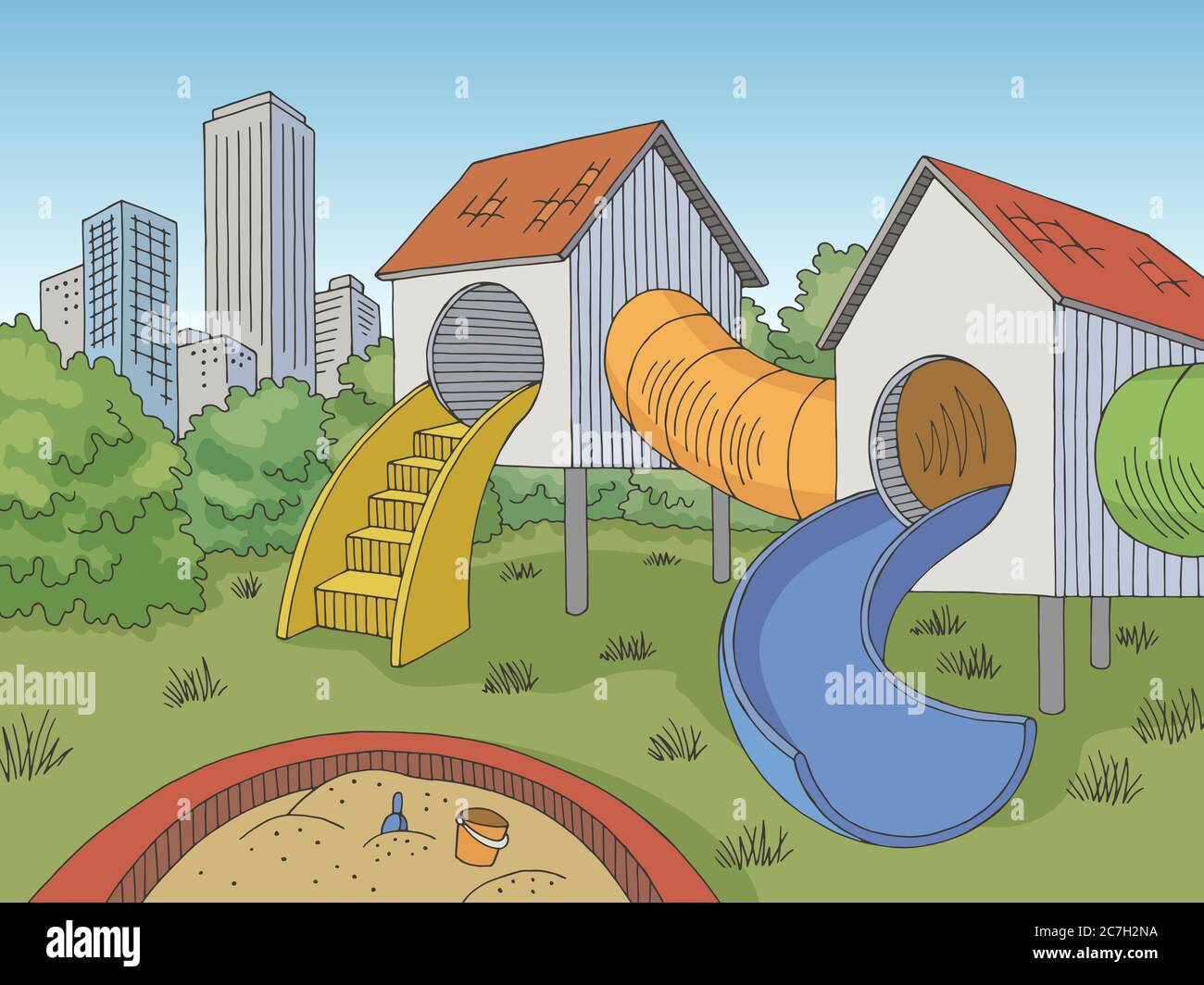 Playground graphic color landscape sketch illustration vector Stock ...
