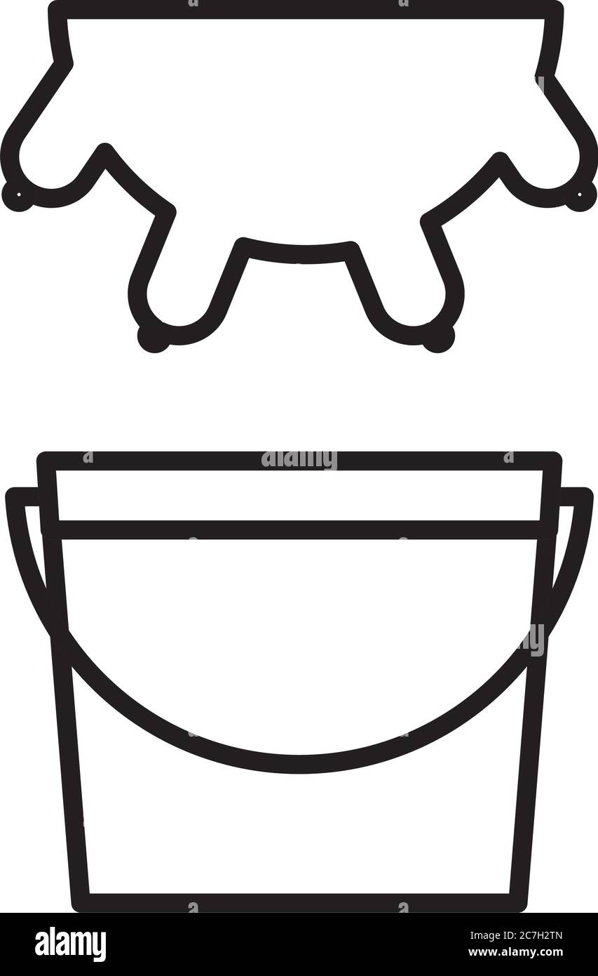 cow udder milk bucket line style icon design, dairy breakfast and food ...