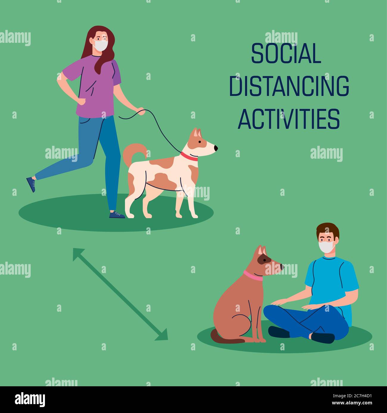social distancing activities, couple with dogs, keep distance in public ...
