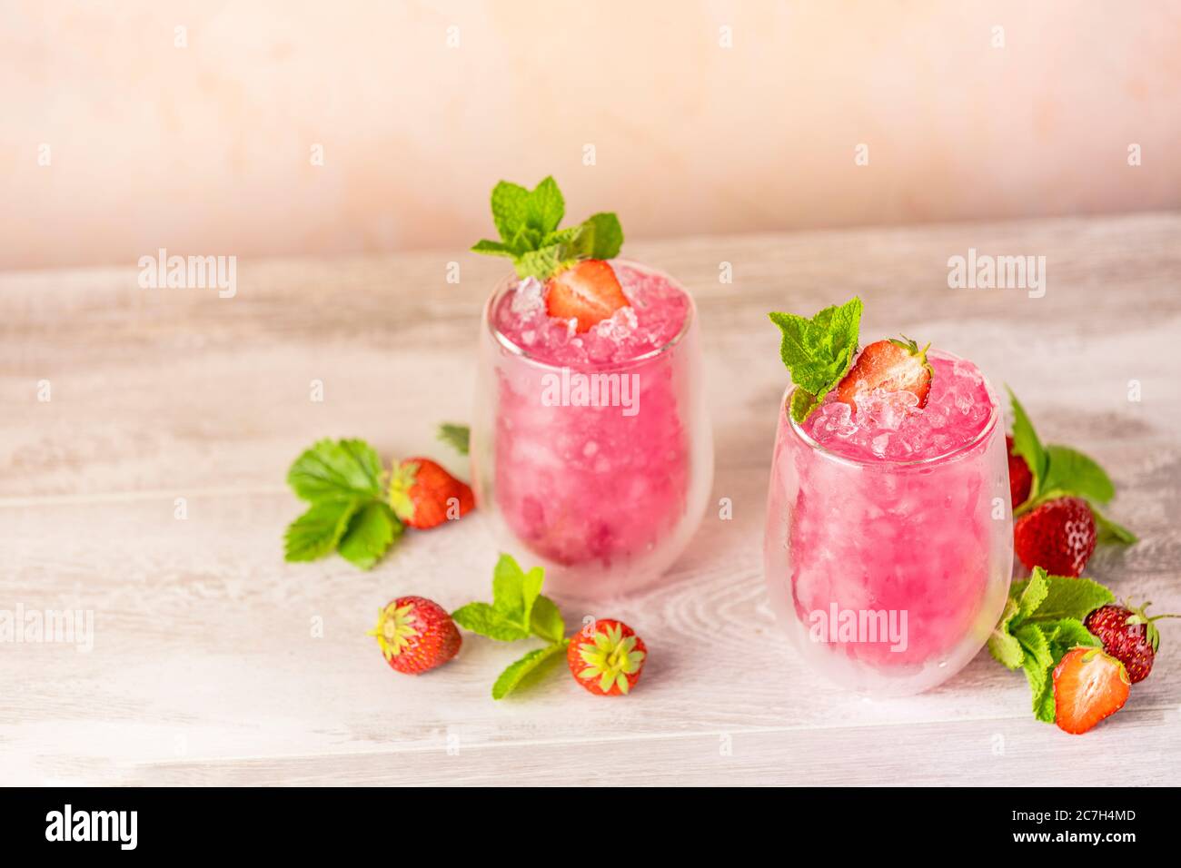Fresh strawberry cocktail. Fresh summer cocktail with strawberry and ...