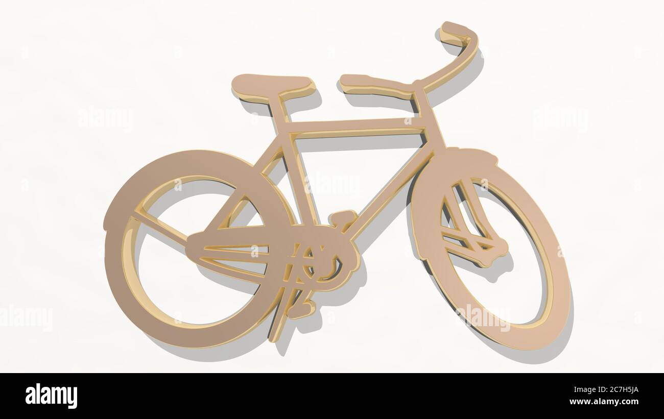 bike from a perspective on the wall. A thick sculpture made of metallic ...