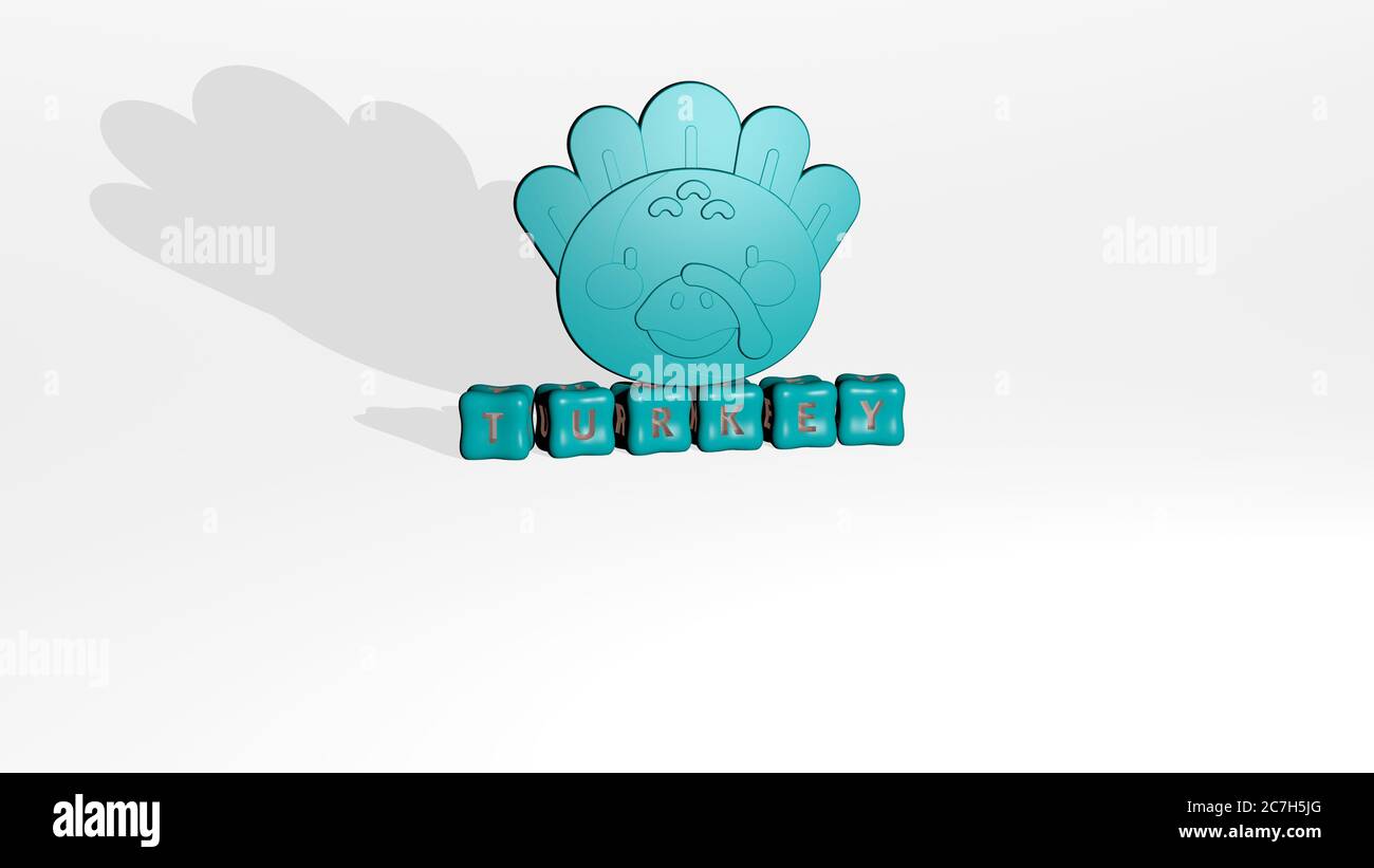 3D representation of turkey with icon on the wall and text arranged by ...