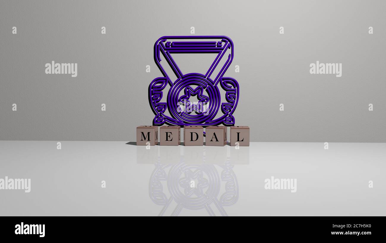 3D illustration of MEDAL graphics and text made by metallic dice ...