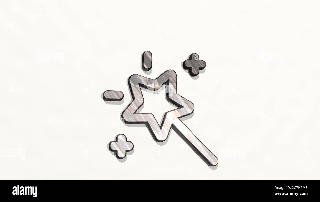 video game magic wand on the wall. 3D illustration of metallic ...