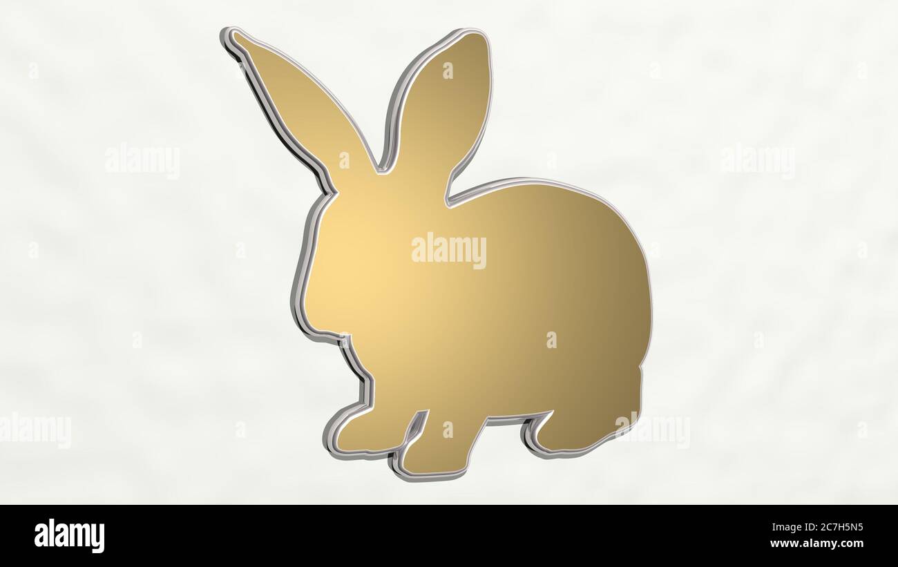 RABBIT from a perspective on the wall. A thick sculpture made of ...