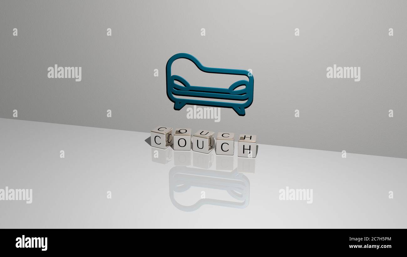 3D illustration of COUCH graphics and text made by metallic dice ...