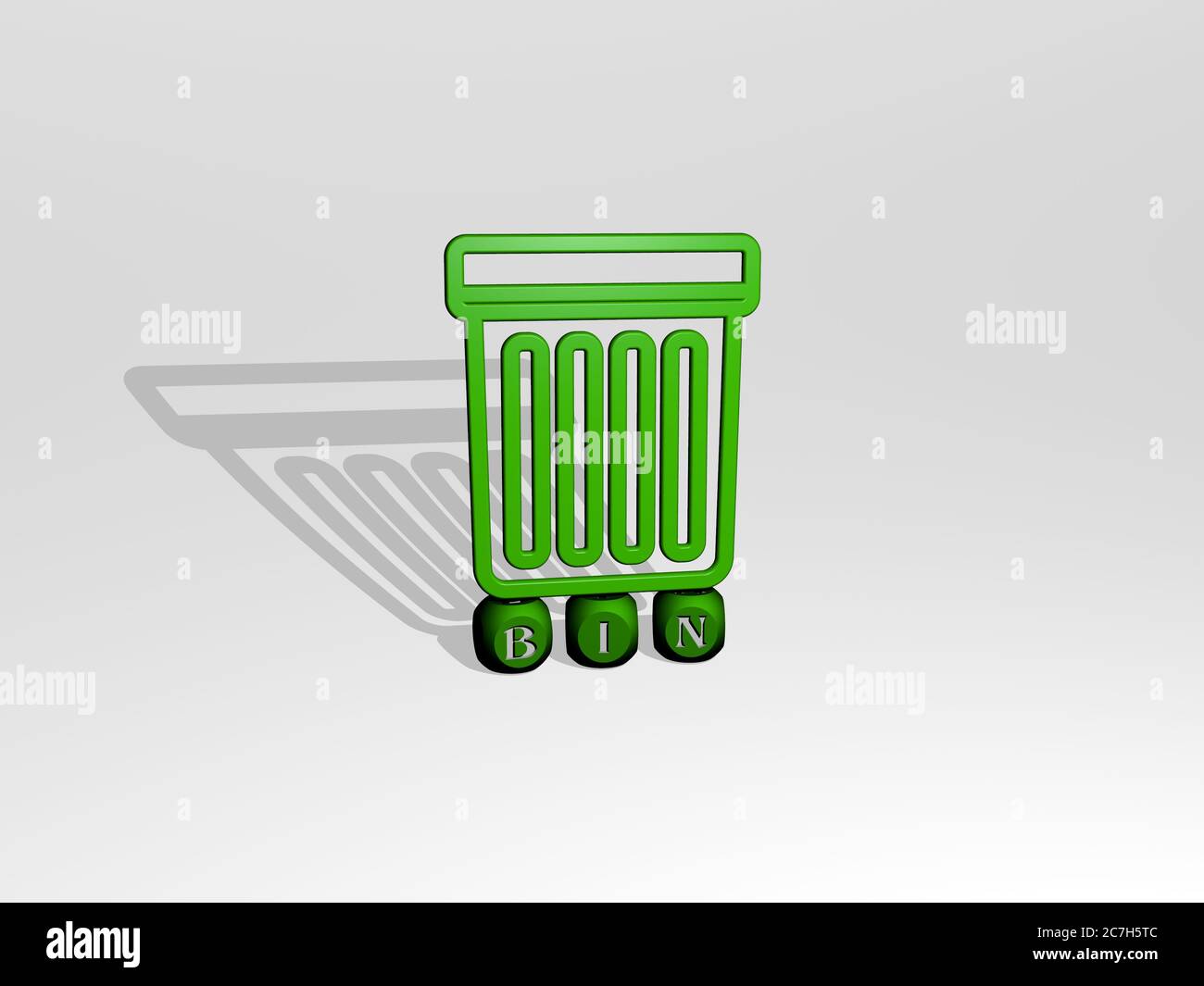 3D illustration of BIN graphics and text made by metallic dice letters ...