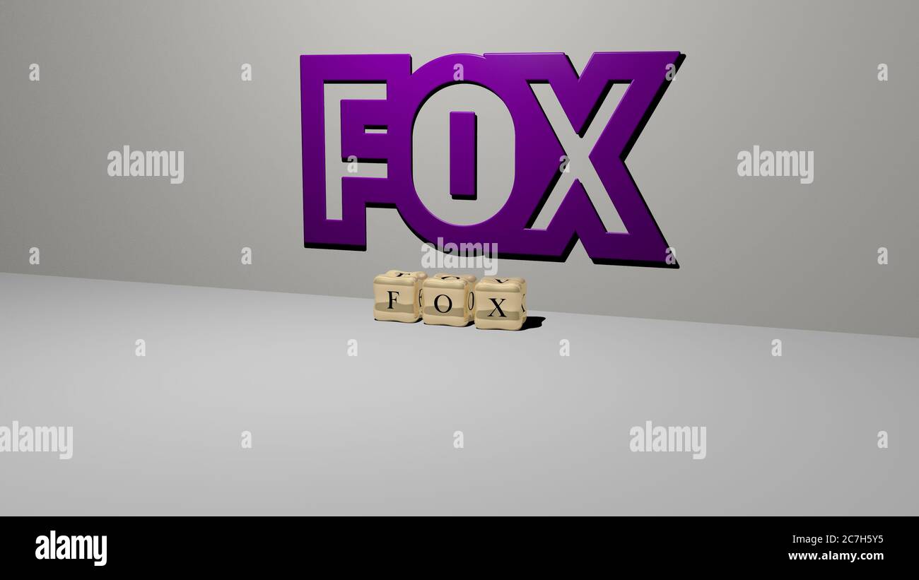 3D illustration of FOX graphics and text made by metallic dice letters ...