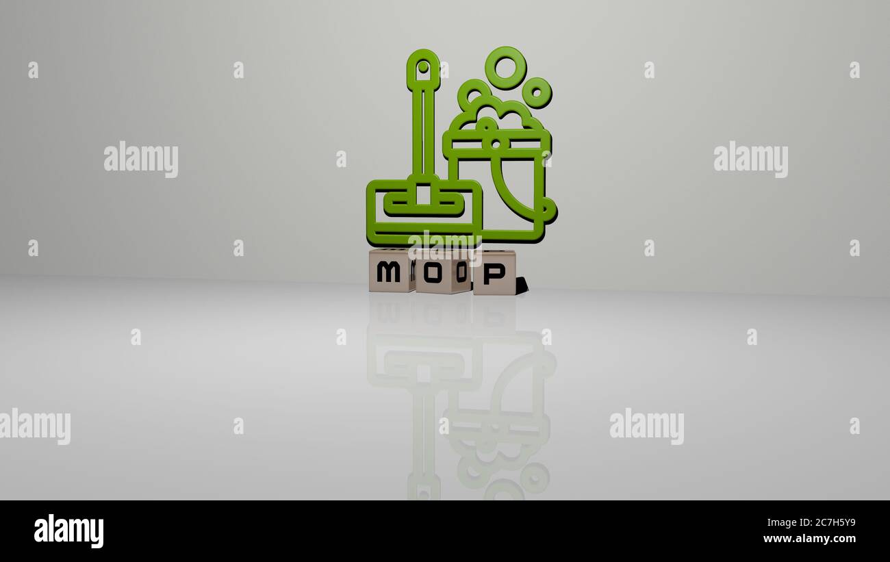 3D representation of mop with icon on the wall and text arranged by ...