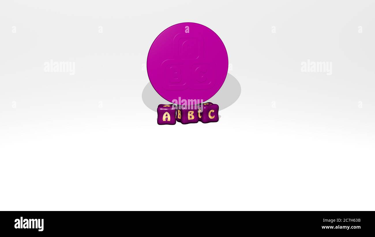 3D illustration of abc graphics and text made by metallic dice letters ...