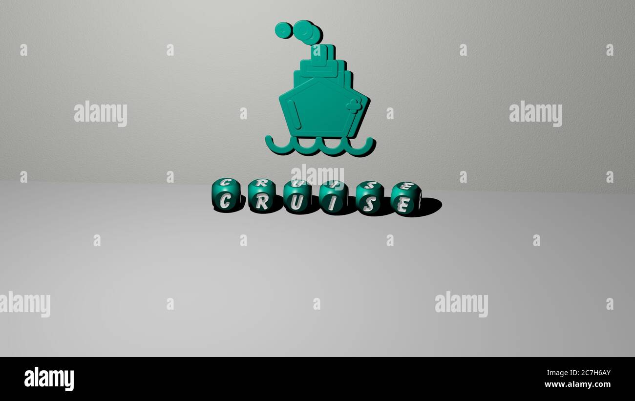 3D illustration of cruise graphics and text made by metallic dice ...