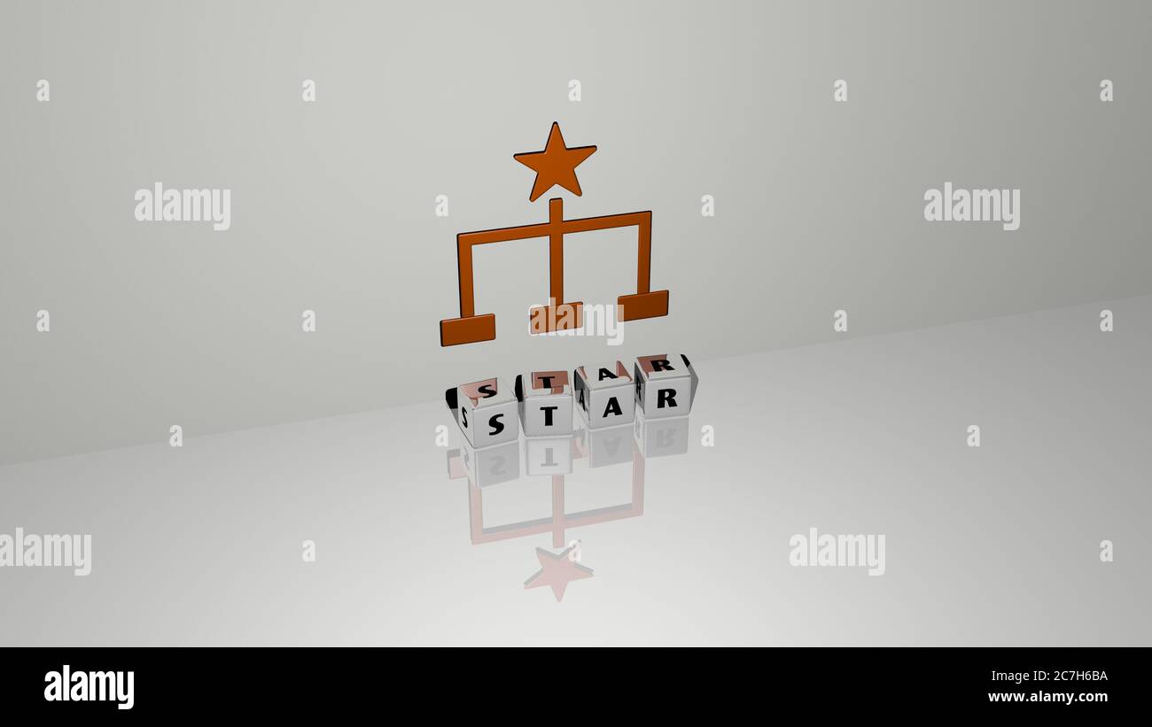 3D graphical image of star vertically along with text built by metallic ...