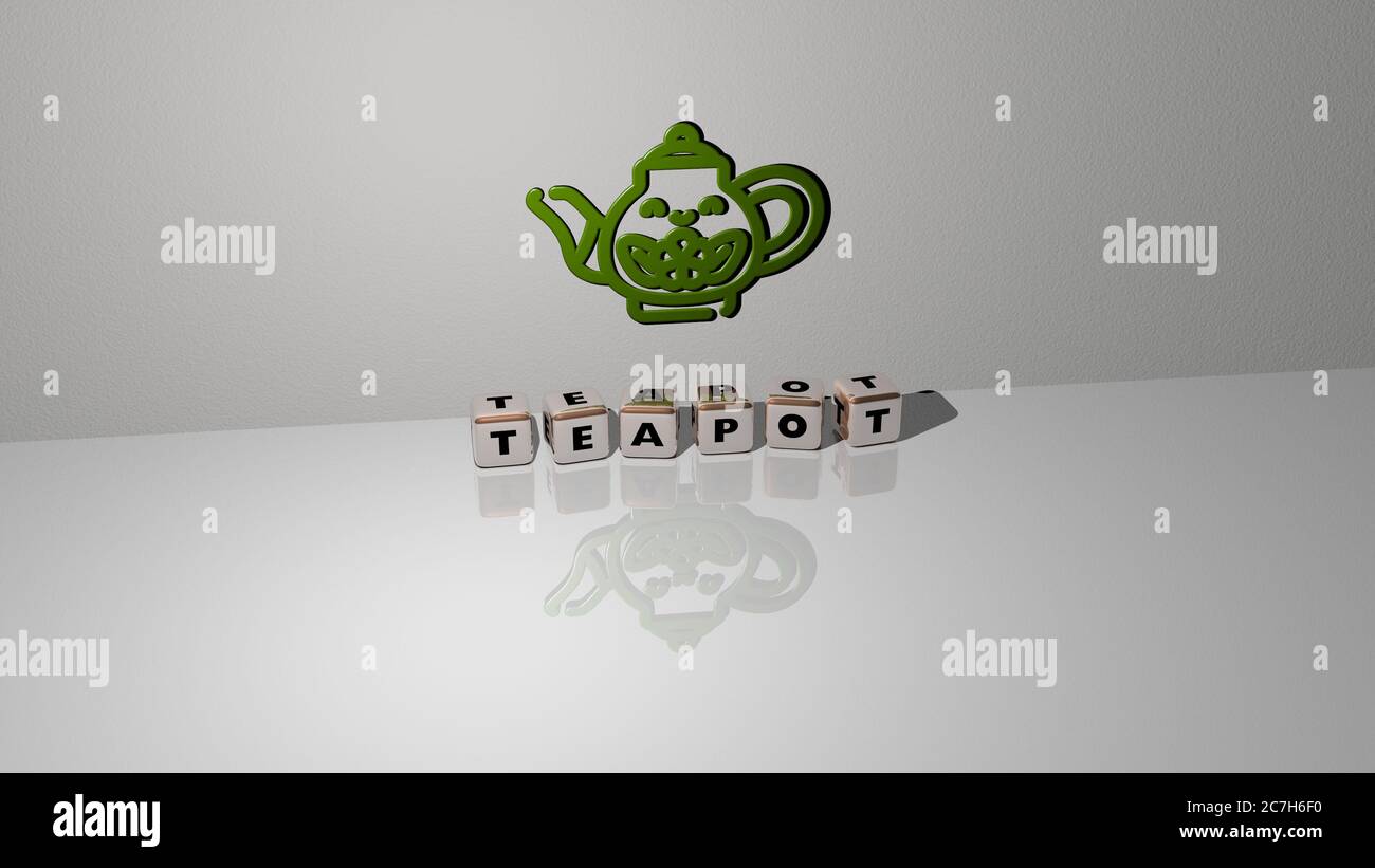 3D representation of TEAPOT with icon on the wall and text arranged by ...