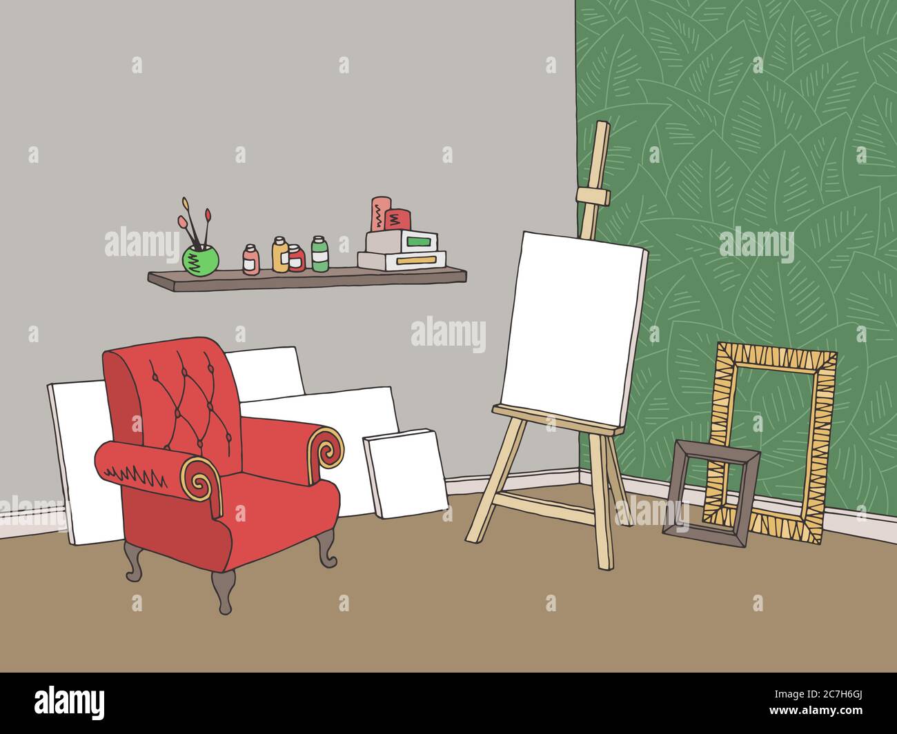 Art workshop graphic color interior sketch illustration vector Stock ...