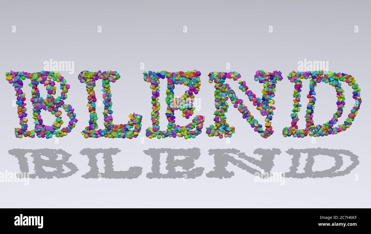 blend: 3D illustration of the text made of small objects over a white ...