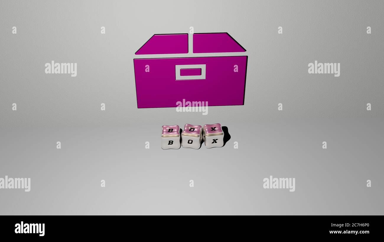 3D representation of box with icon on the wall and text arranged by ...
