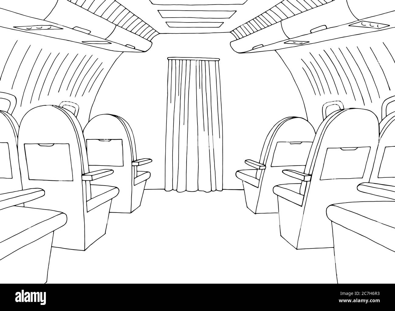 Aircraft interior graphic black white sketch illustration vector Stock ...