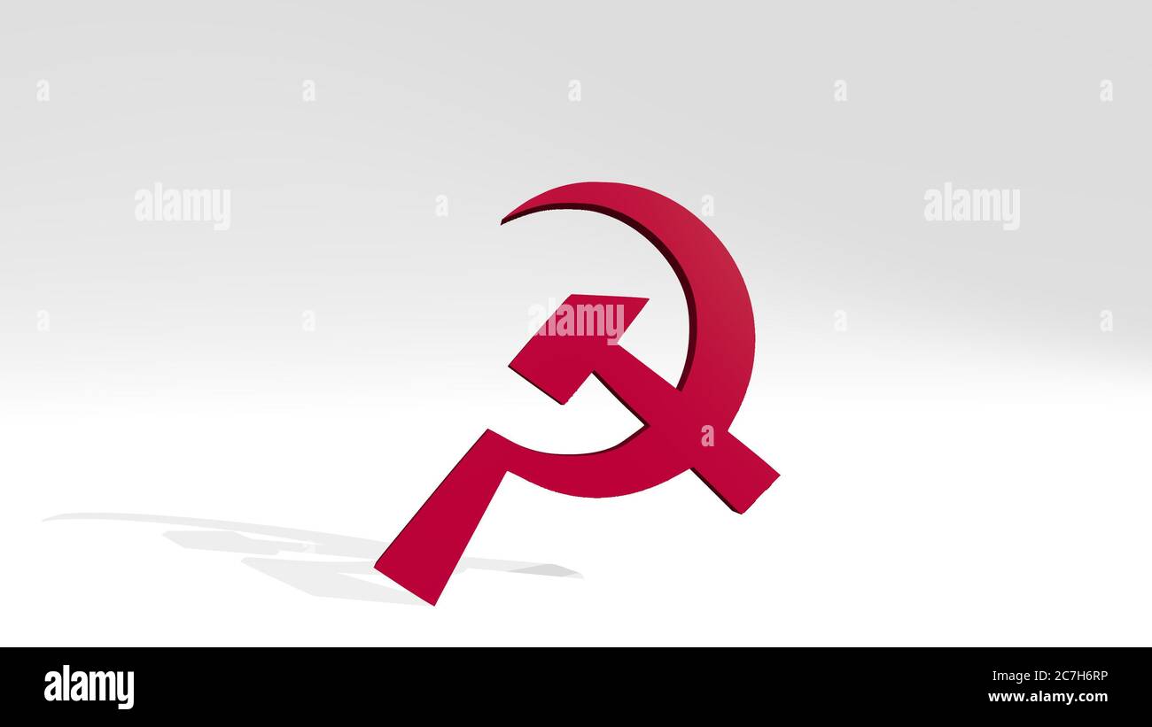 Soviet Union symbol on the wall. 3D illustration of metallic sculpture ...