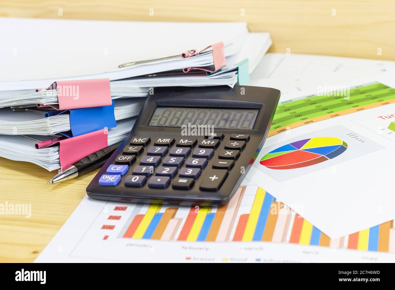 business paper graphs calculator pencil with charts report, concept ...