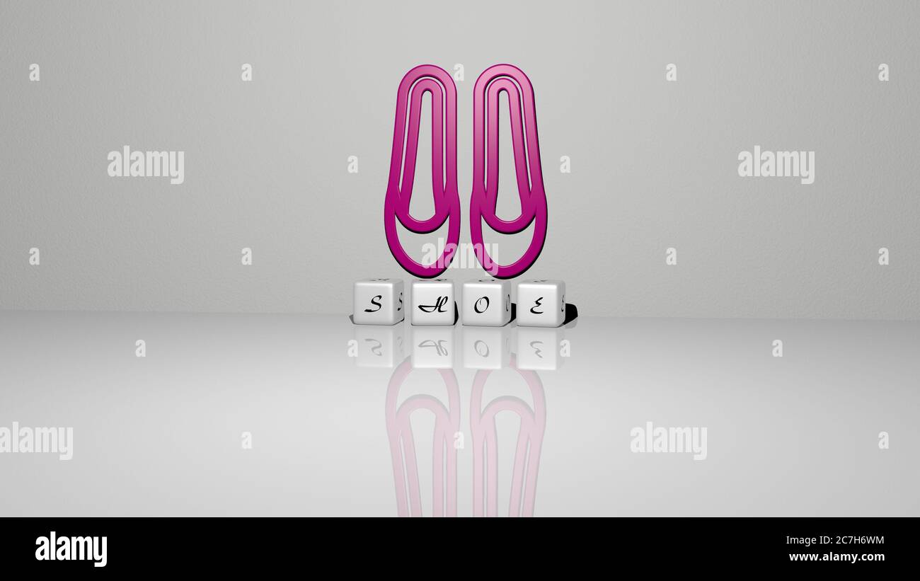 3D graphical image of SHOE vertically along with text built by metallic ...