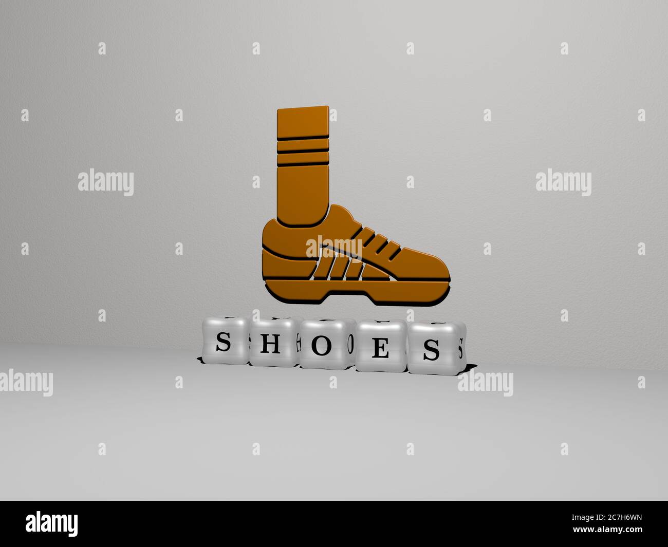 3D representation of SHOES with icon on the wall and text arranged by ...
