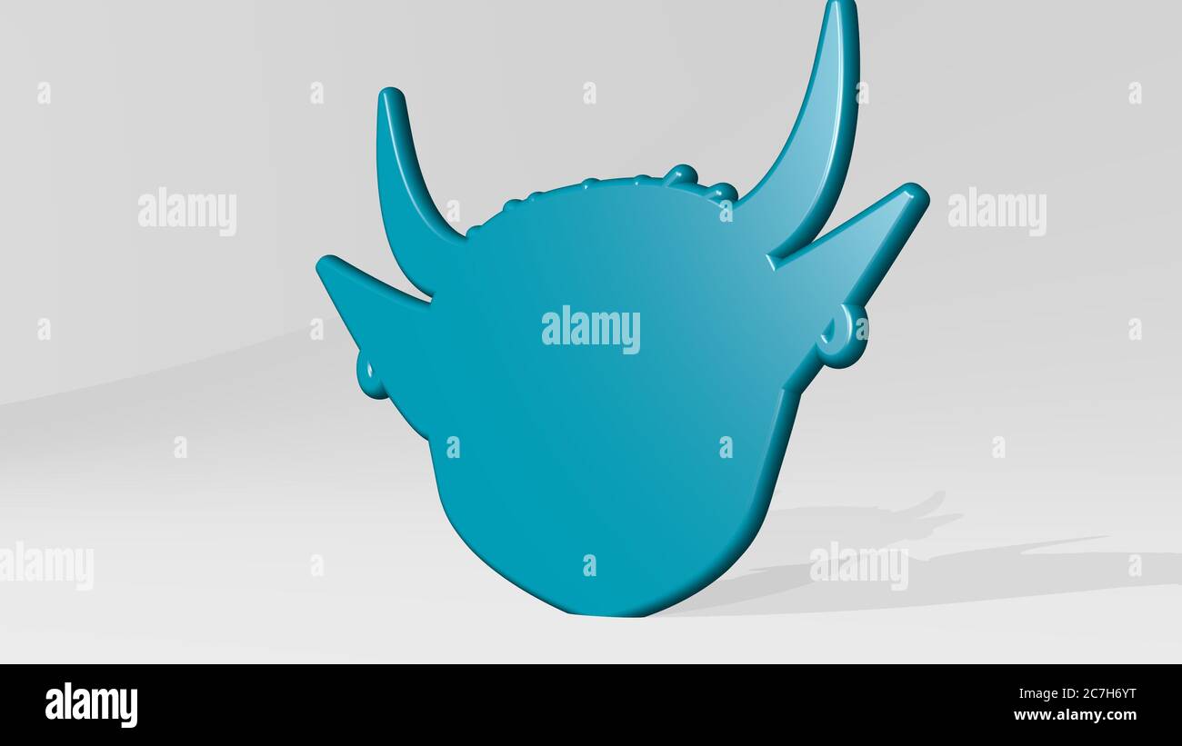 MONSTER stand with shadow. 3D illustration of metallic sculpture over a ...