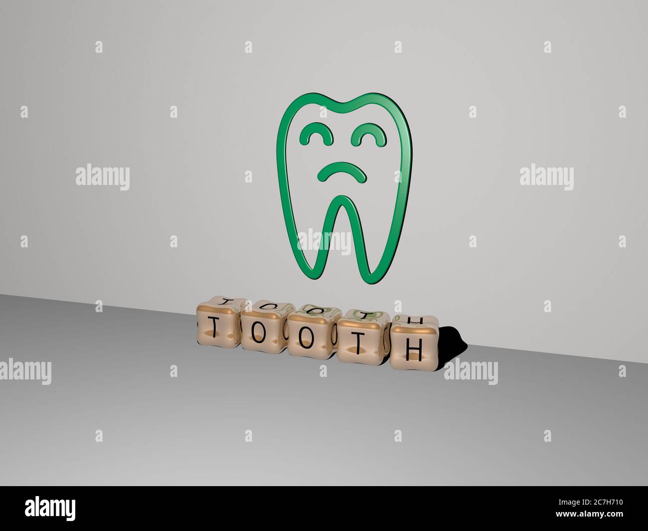 3D illustration of tooth graphics and text made by metallic dice ...