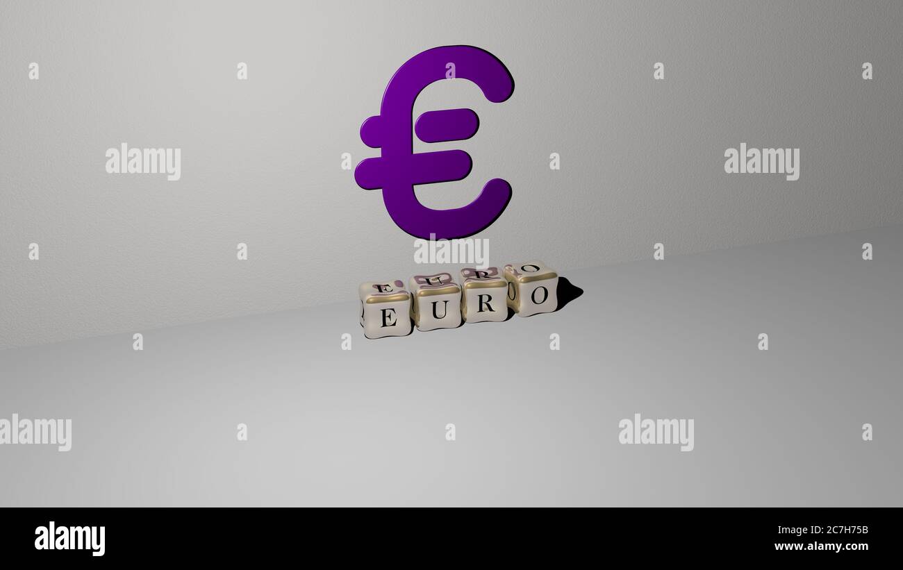 3D representation of euro with icon on the wall and text arranged by ...