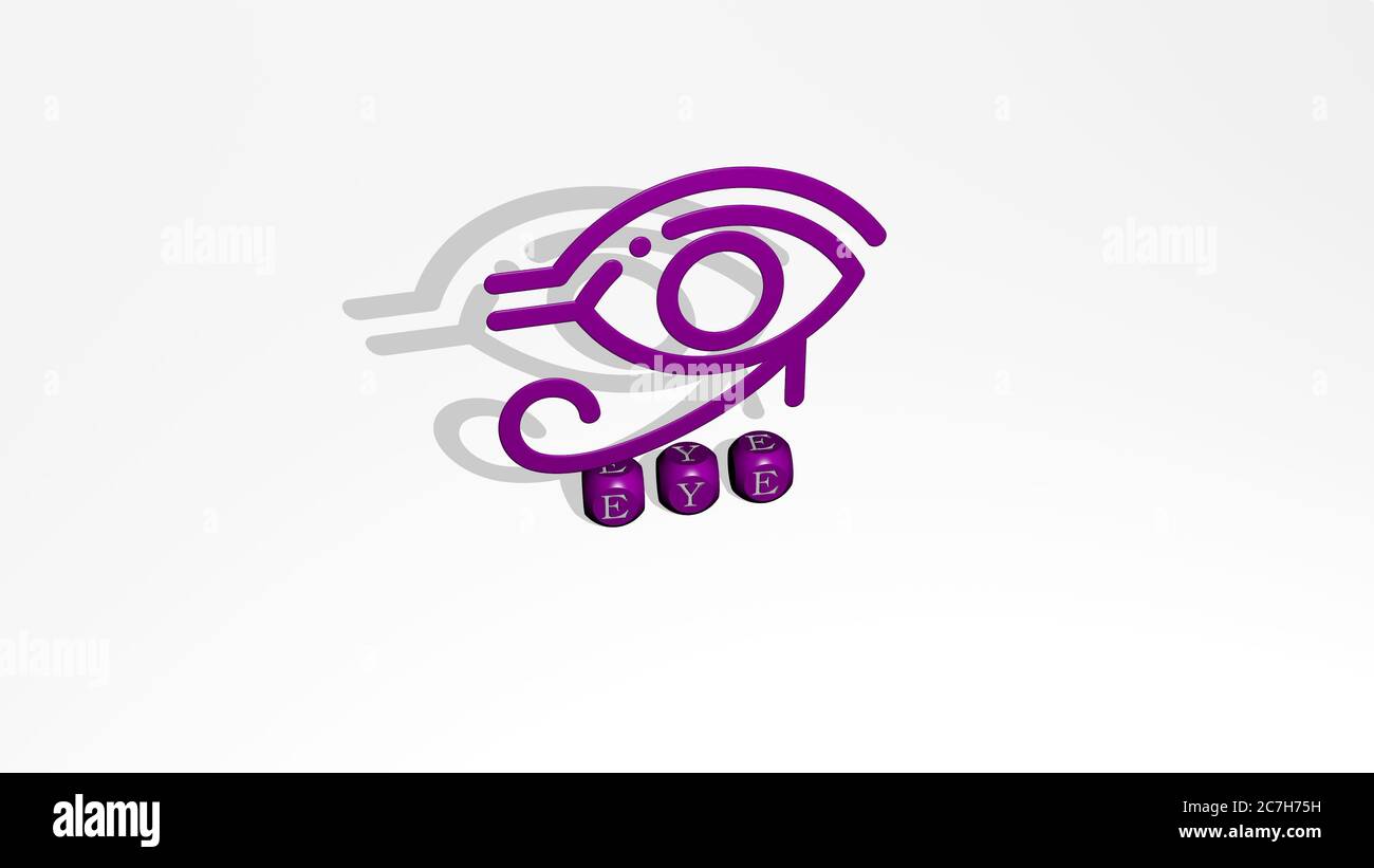 3D illustration of EYE graphics and text made by metallic dice letters ...