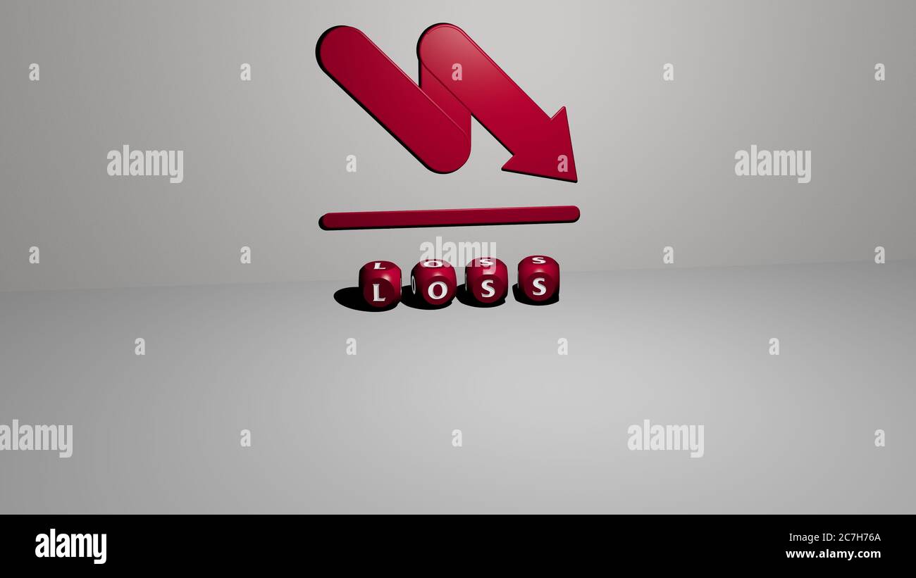 3D illustration of LOSS graphics and text made by metallic dice letters ...