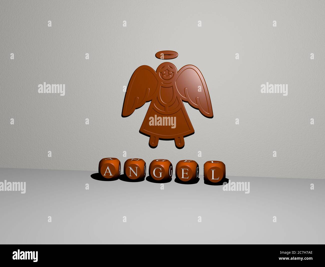 3D representation of angel with icon on the wall and text arranged by ...