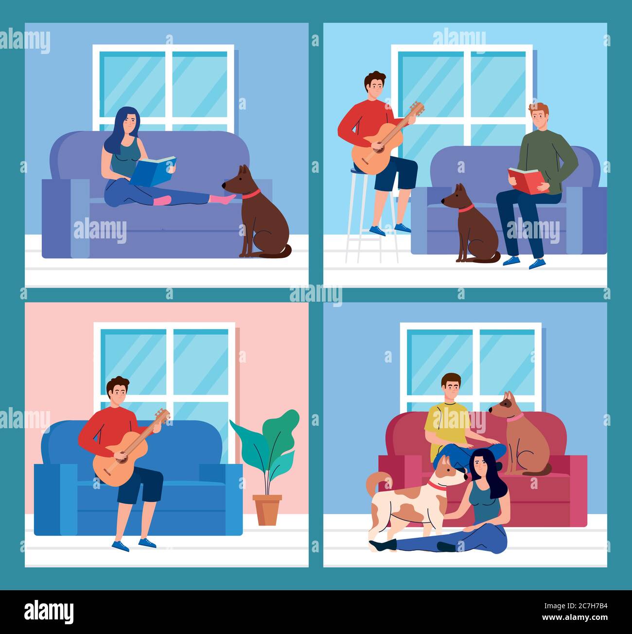 set scenes people doing activities in the house Stock Vector Image ...