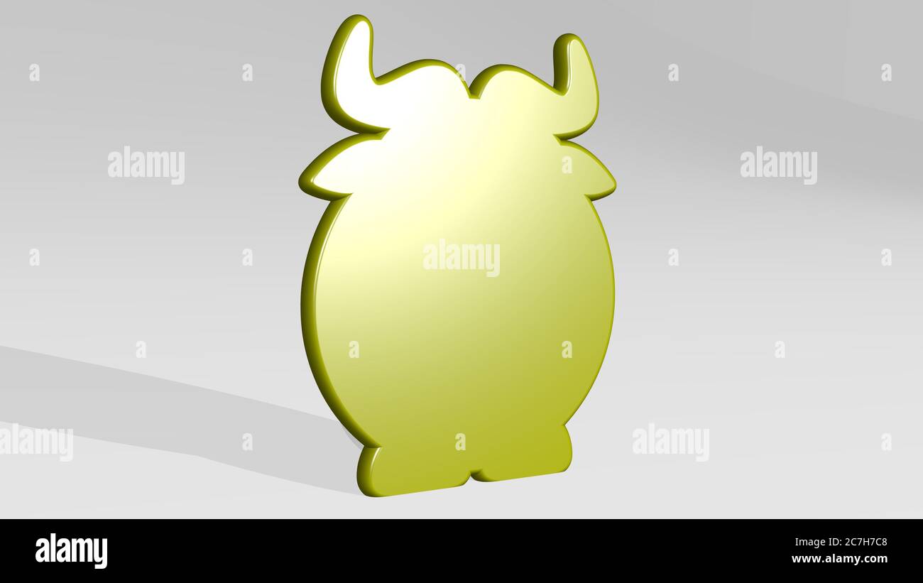 BULL stand with shadow. 3D illustration of metallic sculpture over a ...