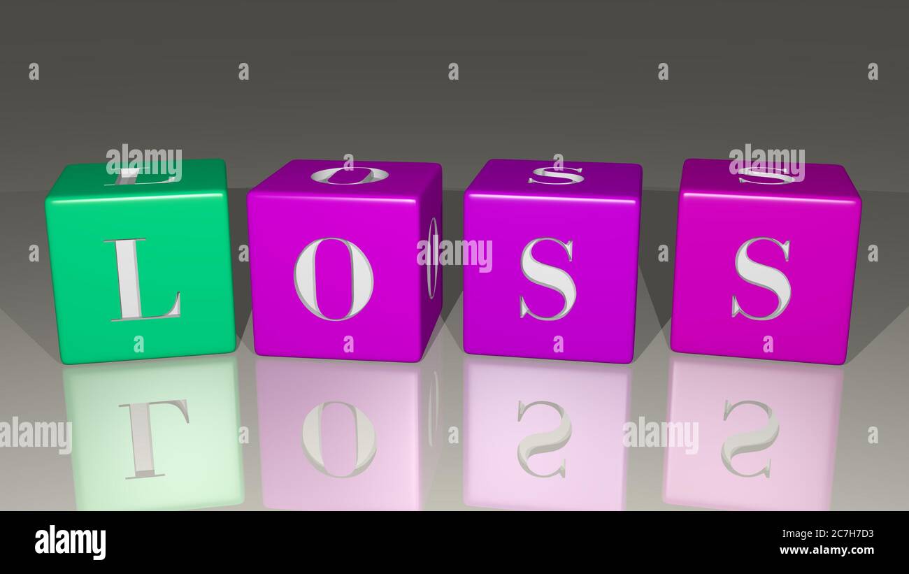 LOSS arranged by cubic letters on a mirror floor, ideal for concept ...