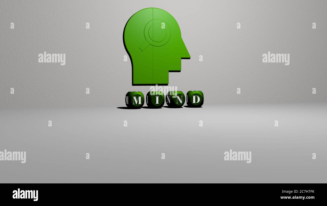 3D representation of mind with icon on the wall and text arranged by ...
