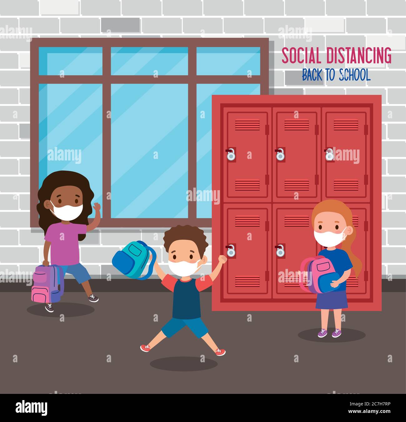 back to school for new normal lifestyle concept, children wearing ...