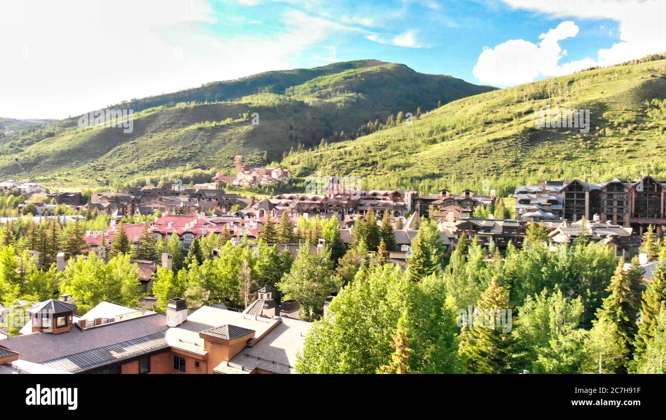 Beautiful aerial view of Vail from drone in summer season, Colorado ...