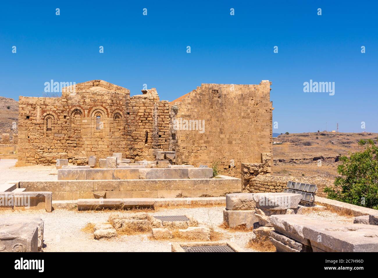Architecture of ancient Acropolis in Lindos, Rhodes island, Greece ...