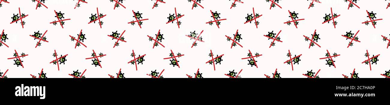 Picture of crossed out corona virus seamless pattern background. Fight ...