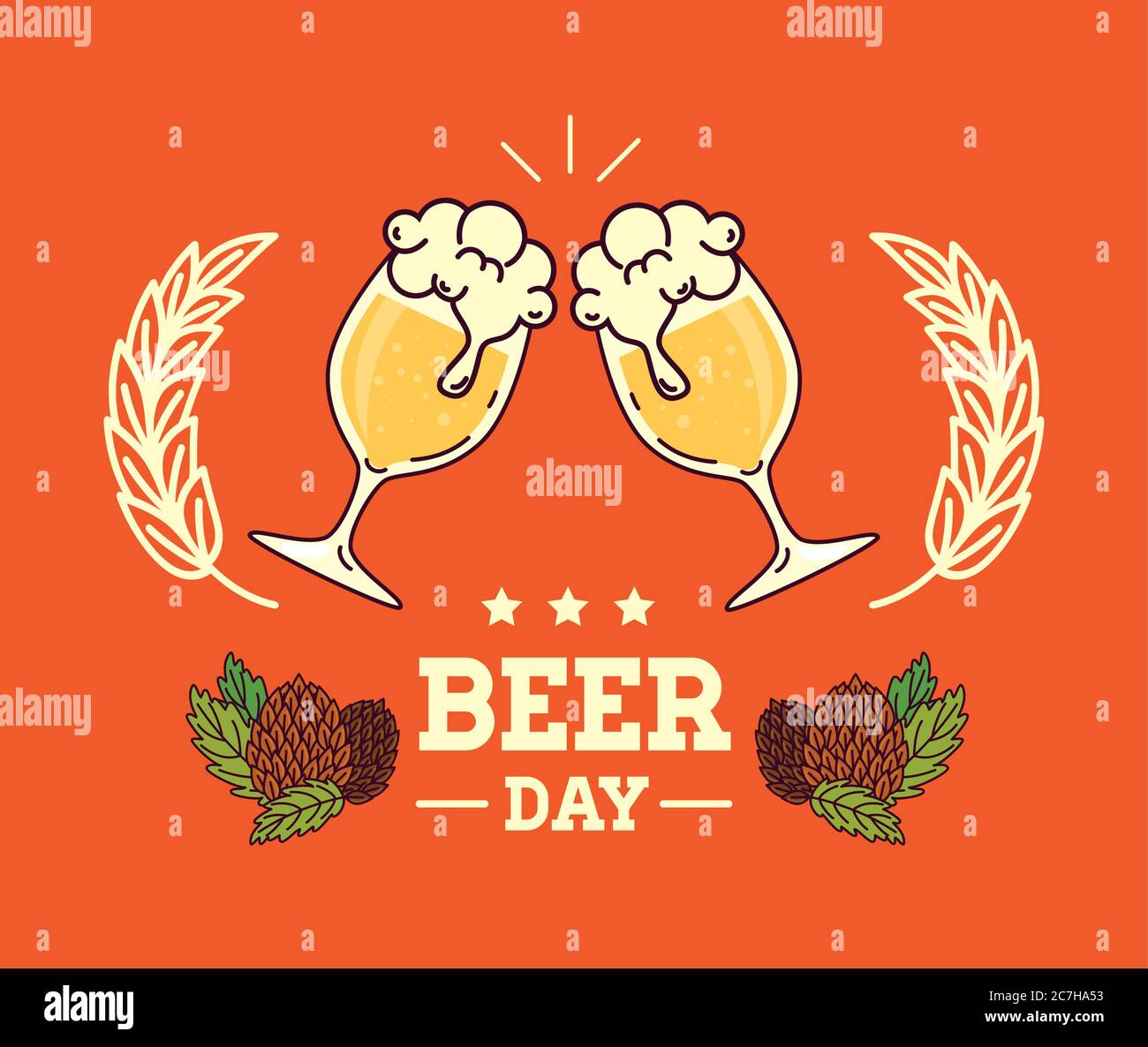 international beer day, august, beers and hop seeds Stock Vector Image ...