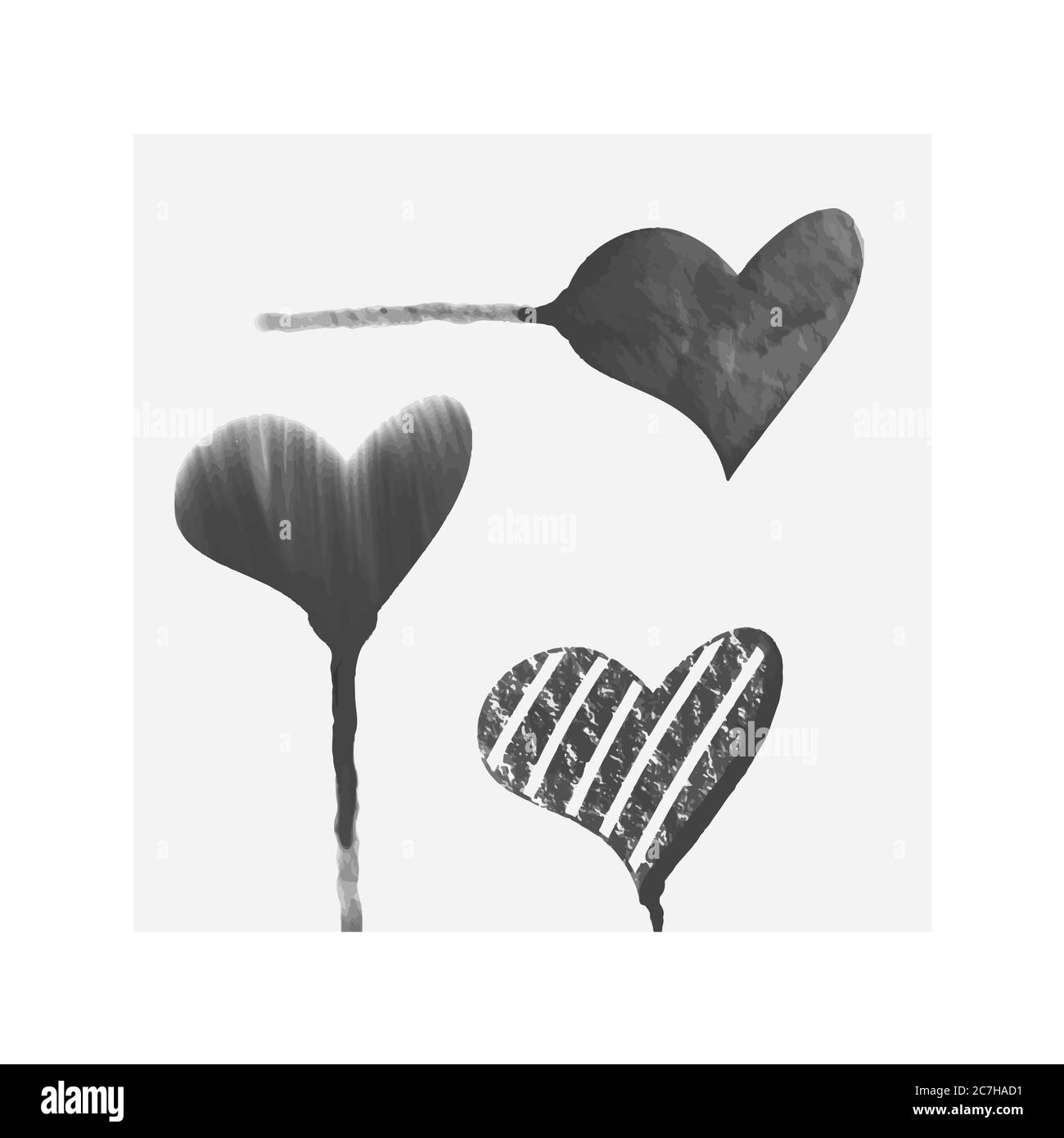 Set of strange watercolor graphics hearts. Computer graphics ...