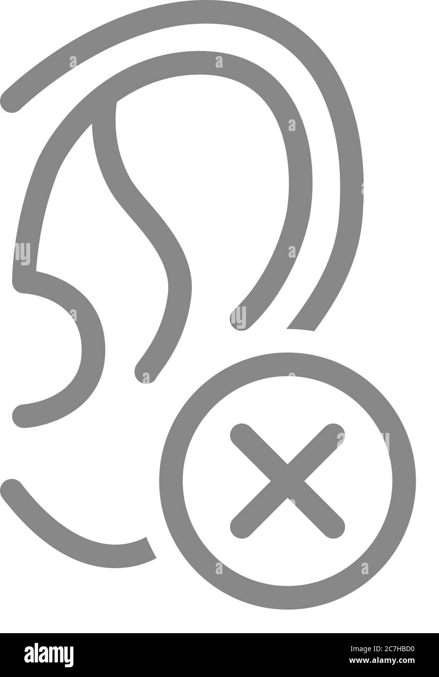 Ear with cross checkmark line icon. Disease hearing organ, ear disease ...