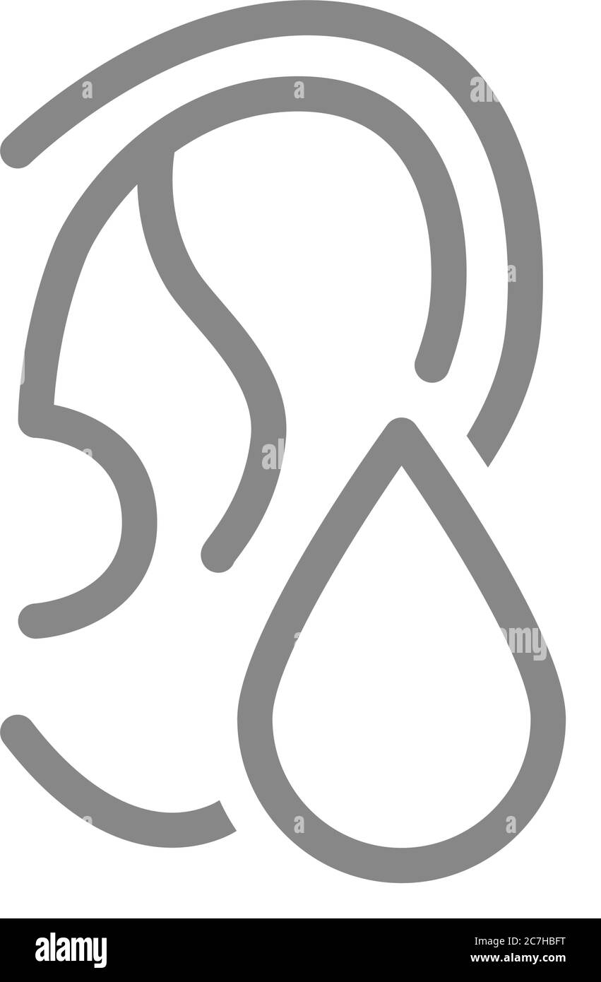 Ear with drop line icon. Ear drop, medicine, ear discharge symbol Stock ...
