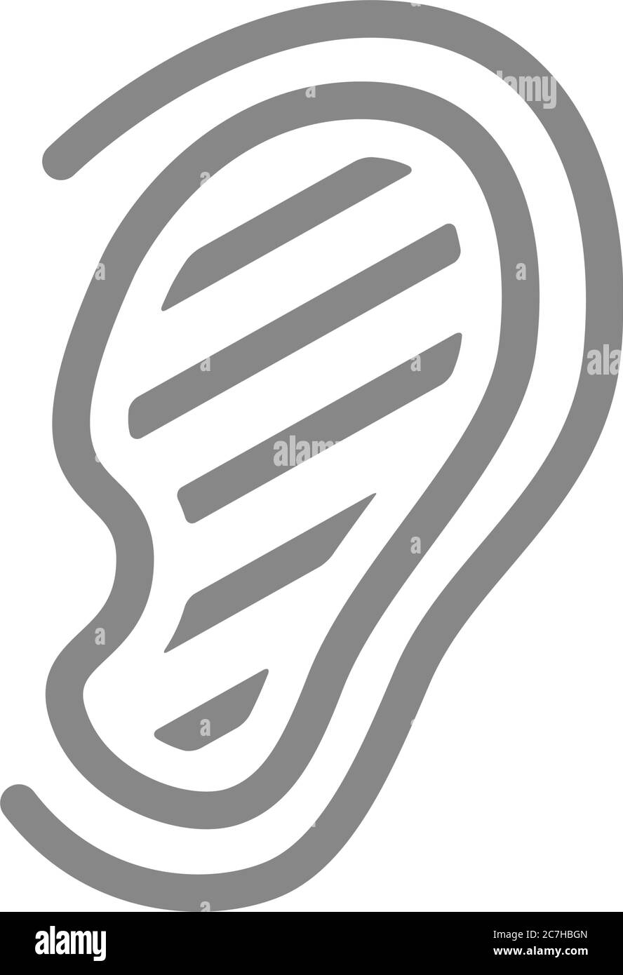 Sore human ear line icon. Hearing organ illness, misophonia symbol ...