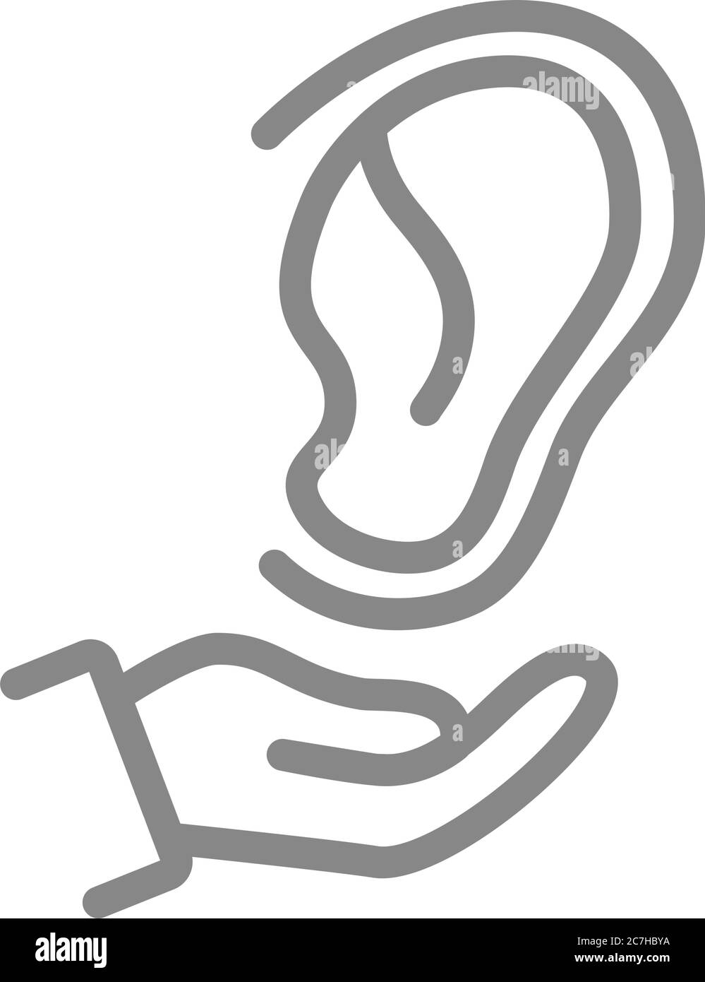 Human ear on hand line icon. Healthcare, medical treatment, disease ...