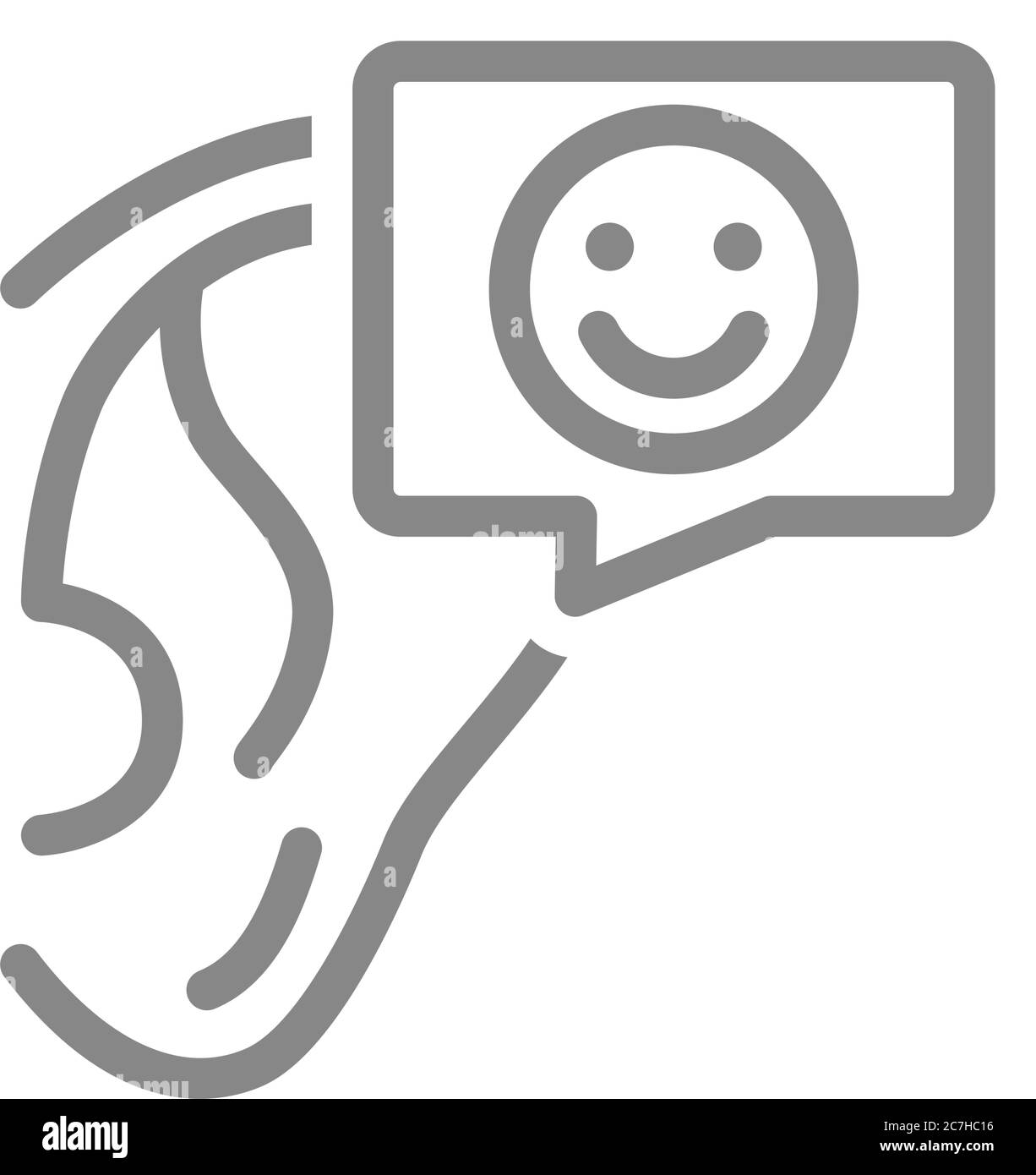 Ear with happy face in speech bubble line icon. Healthy organ of ...