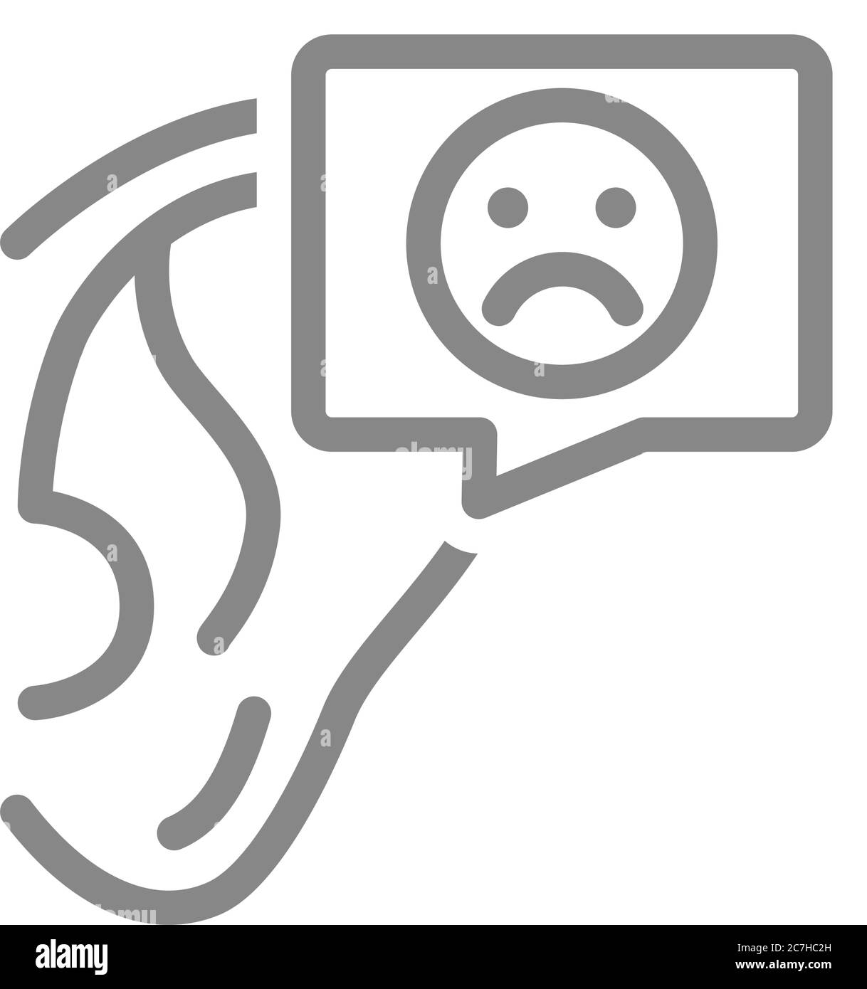 Ear with sad face in speech bubble line icon. Disease organ of hearing ...