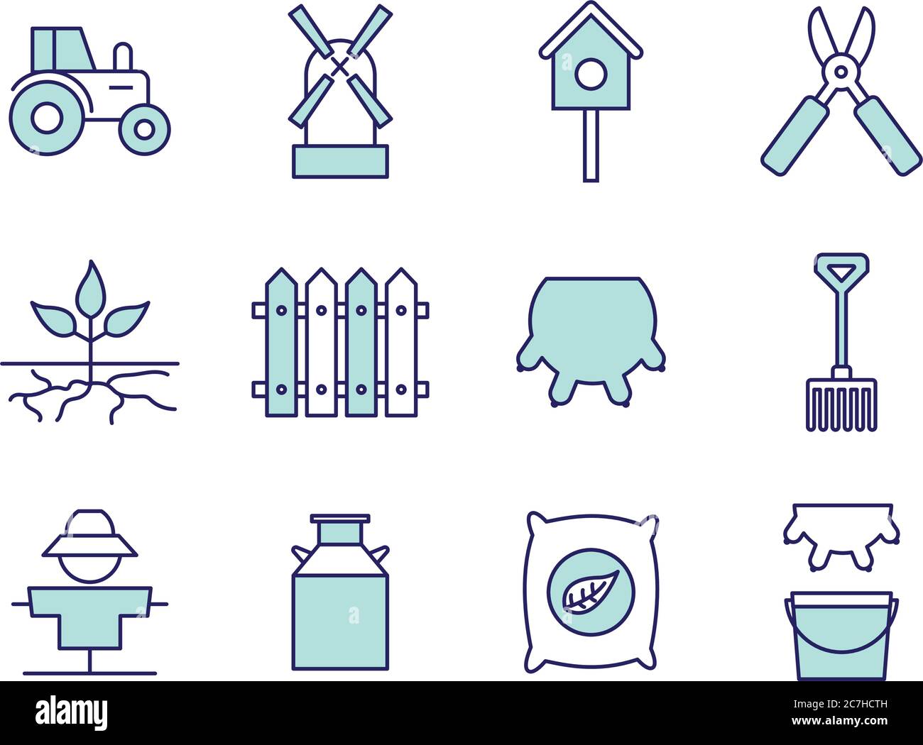 farm line and fill style icon set design, agronomy lifestyle ...