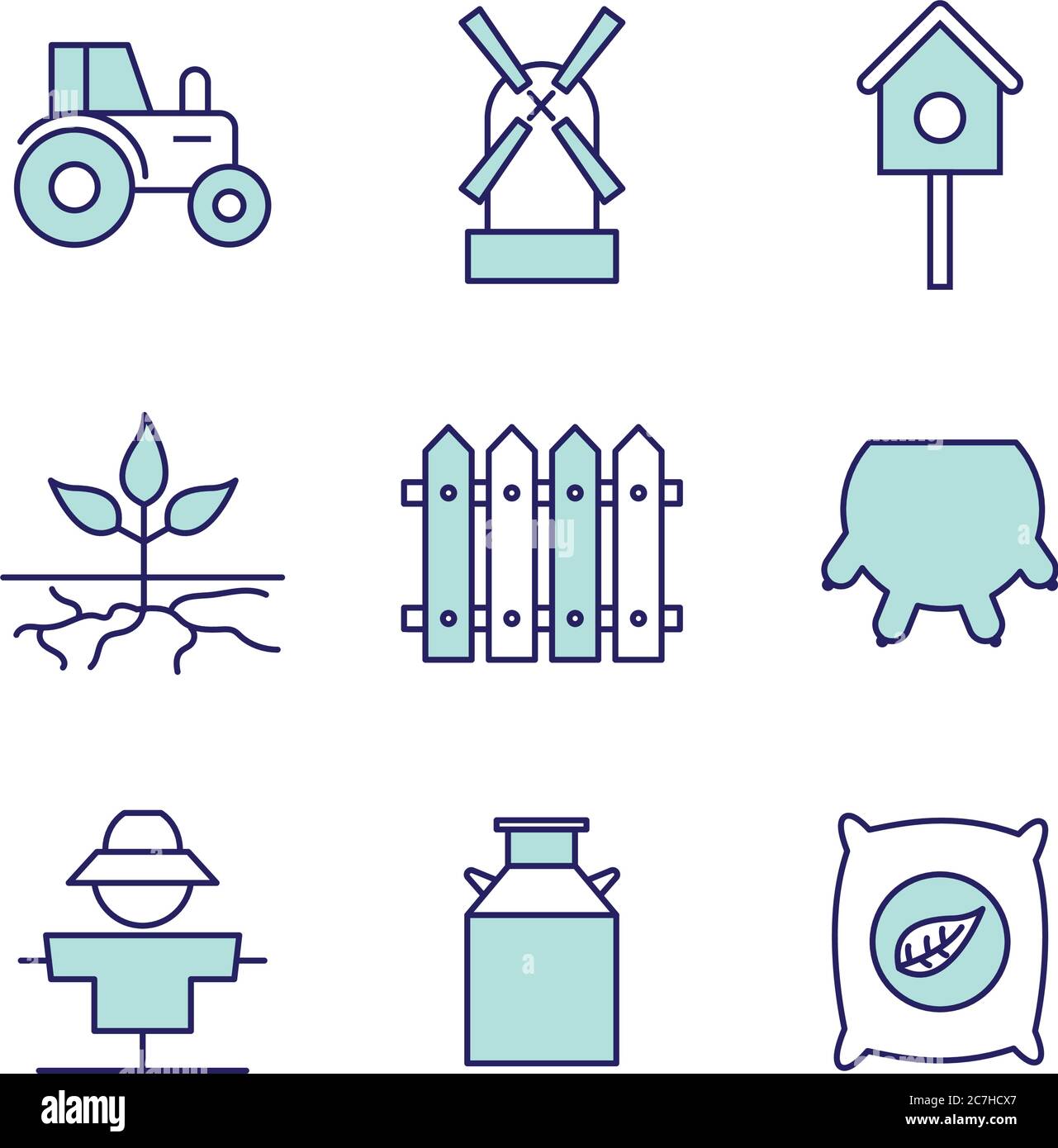 farm line and fill style icon set design, agronomy lifestyle ...